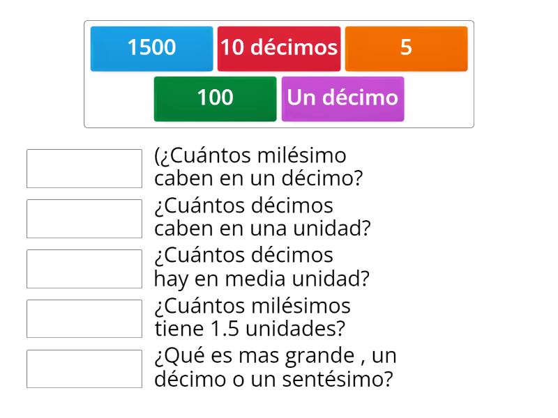 Décimos, centésimos y milésimos - Une las parejas