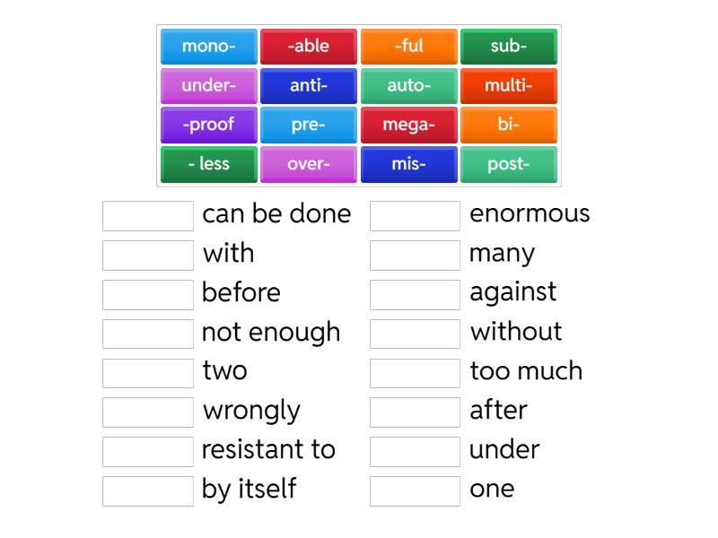 suffixes and prefixes EF upper u9 - Match up