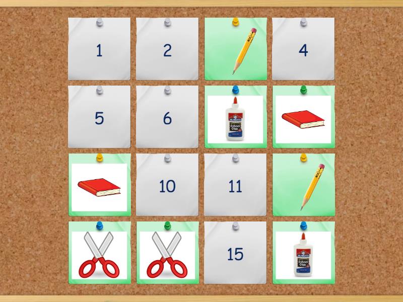 School Supplies Memory Game - Matching pairs