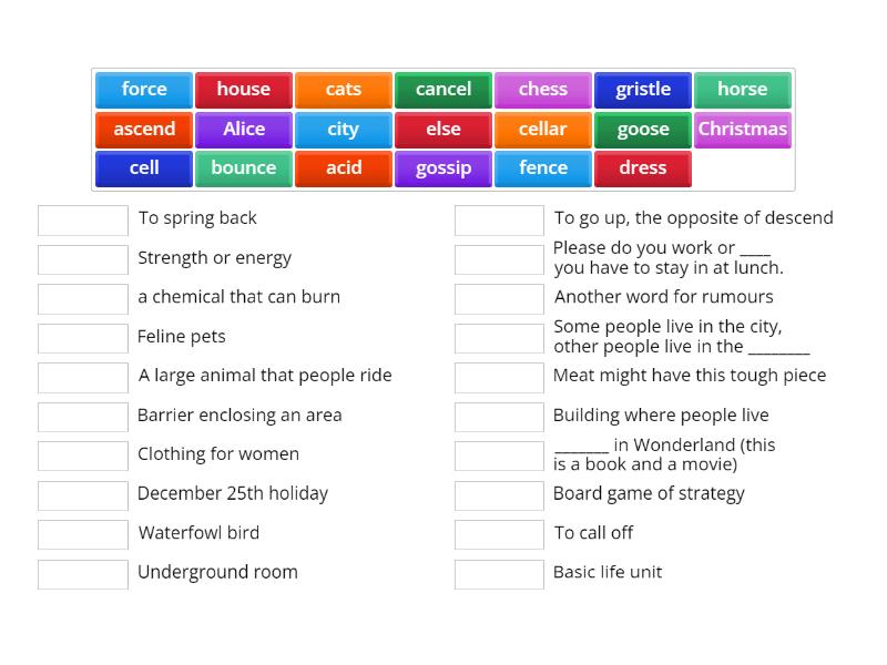 Vocabulary - 's' sound - Match up