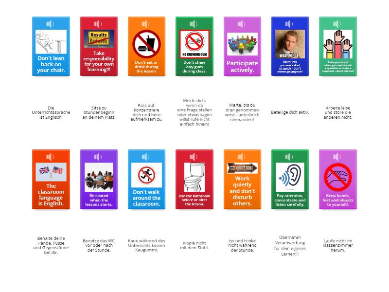Classroom Rules - Matching - Match up