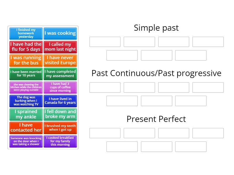 Simple past/Past progressive/Present perfect - Group sort