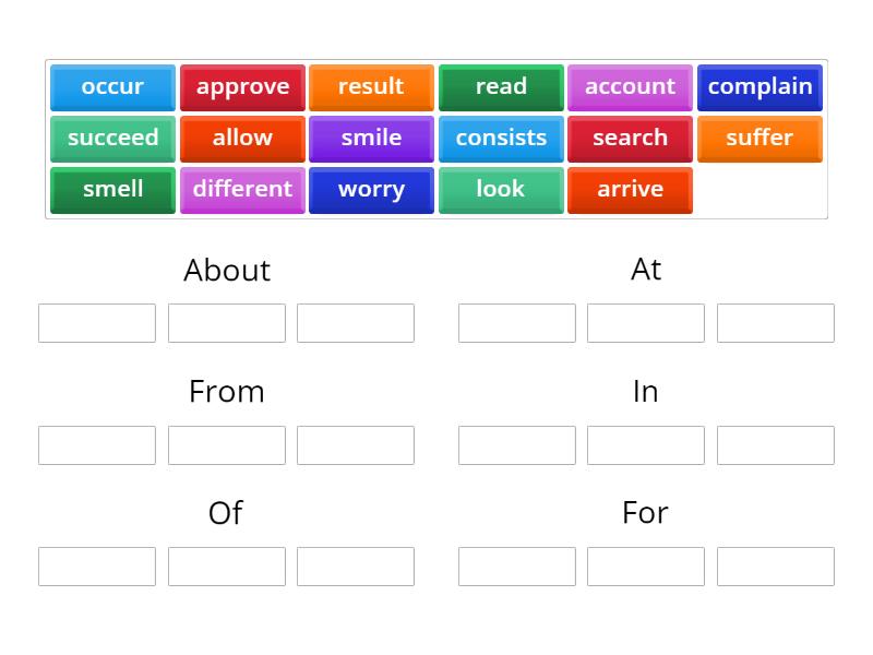 Common verb+preposition - Group sort