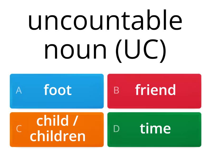 Countable (C) and uncountable (UC) nouns - اختبار تنافسي