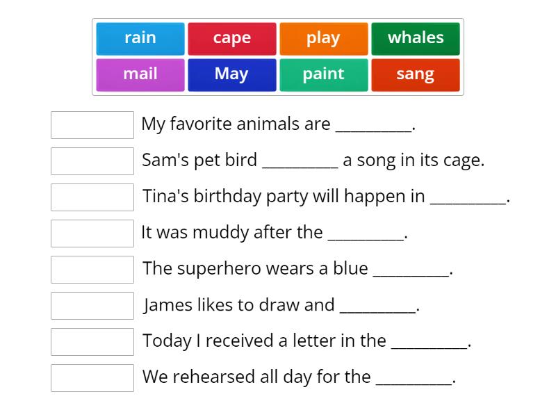 Missing word sentences - long /a/ - Match up
