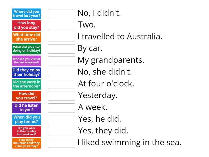 Past Simple - Questions and answers. - Match up