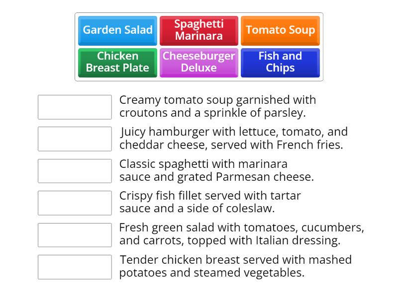 Describing dishes - Match up