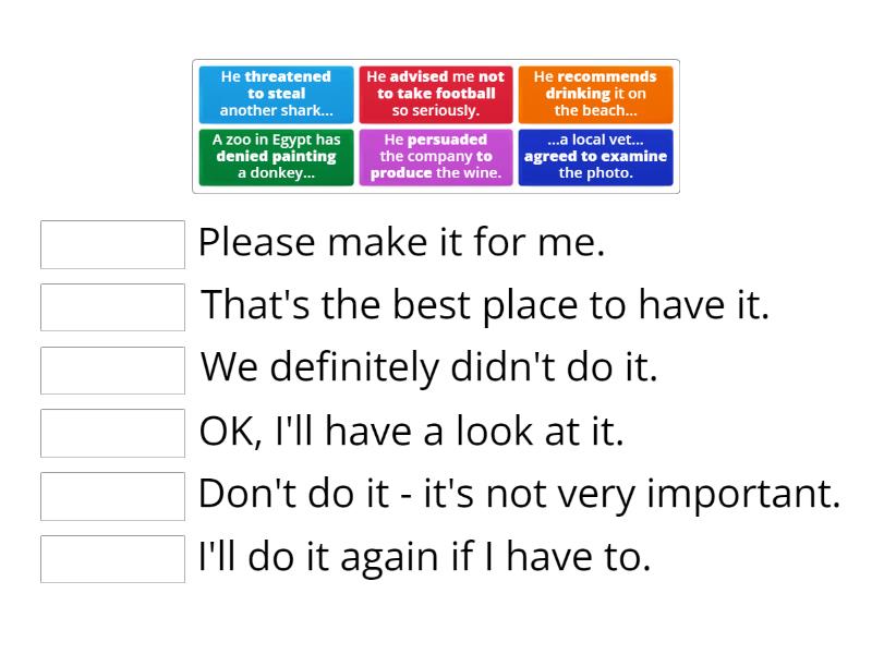 Reporting verbs (EF Upp-Int unit 8B) - Match up