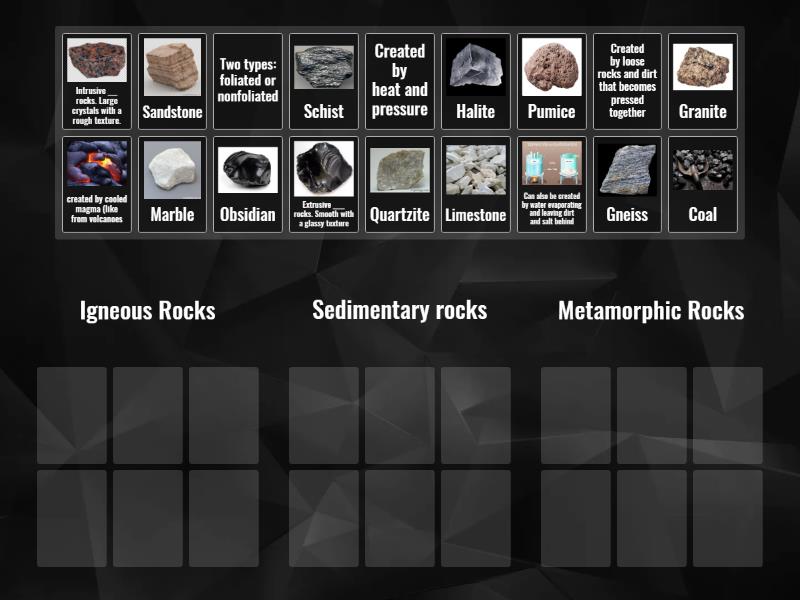 Rock Type Sort: Igneous vs. Sedimentary vs. Metamorphic - Group sort