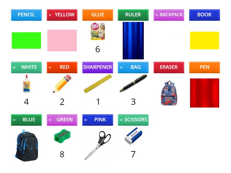 CLASSROOM OBJECTS AND COLORS - Match up