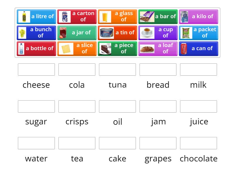 Quantities (food and drink) 6 th - Match up
