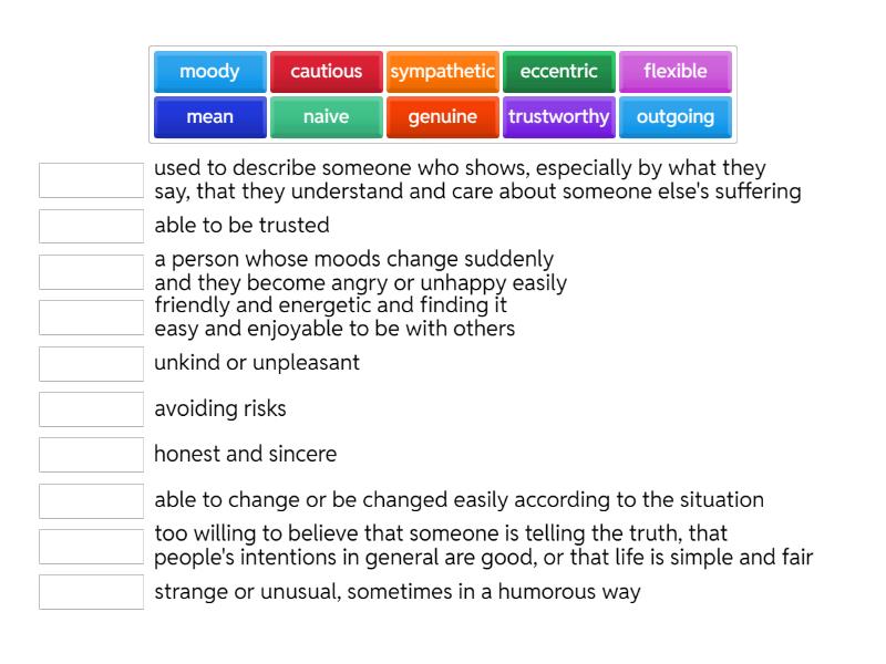 Speakout Upper-Intermediate Unit 1.1 Vocabulary Bank - Une las parejas