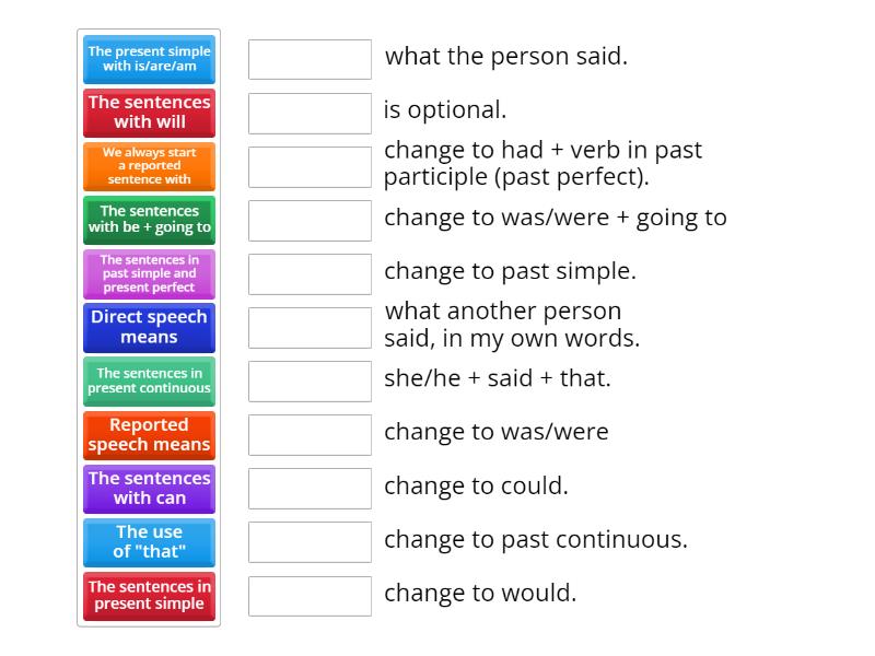 Reported speech - Match up