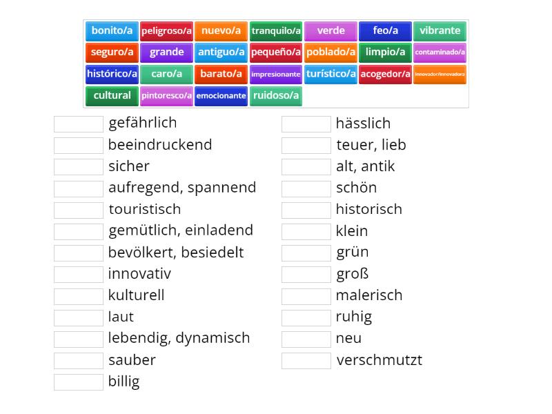 Adjetivos para describir una ciudad - Match up