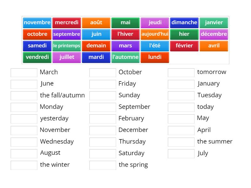 French: days, months & seasons - Match up
