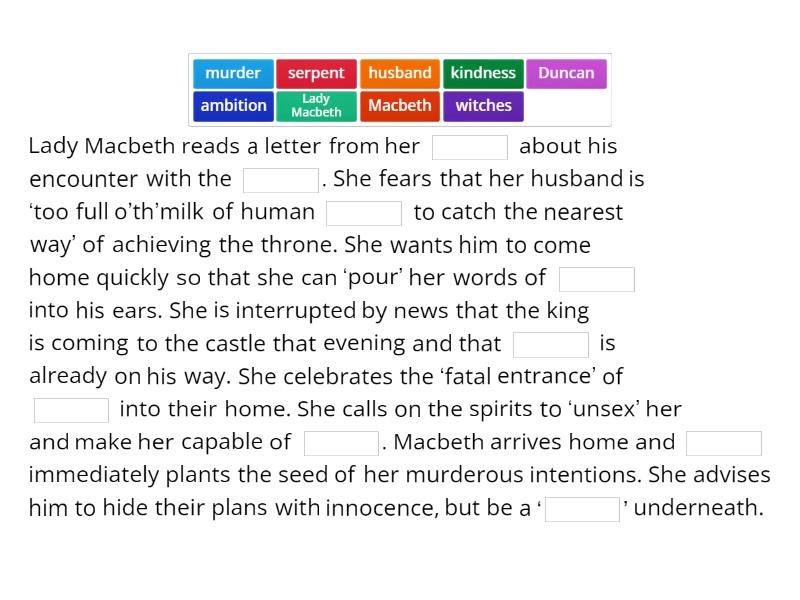 Macbeth Act 1 Scene 5 Summary - Complete the sentence