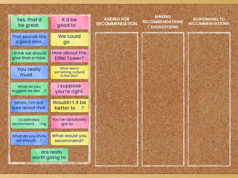 B1 GREEN / ASKING, MAKING, AND RESPONDING TO RECOMMENDATIONS - Group sort