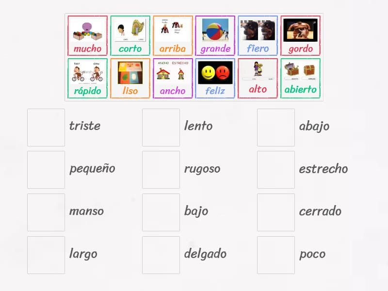 Los ANTÓNIMOS: palabras que significan lo contrario. - Match up