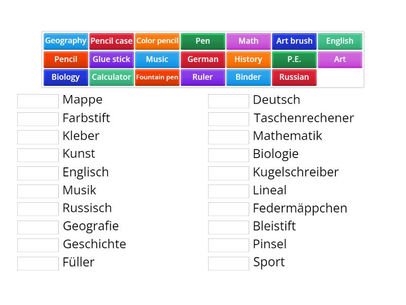schule subject und objekt - Match up
