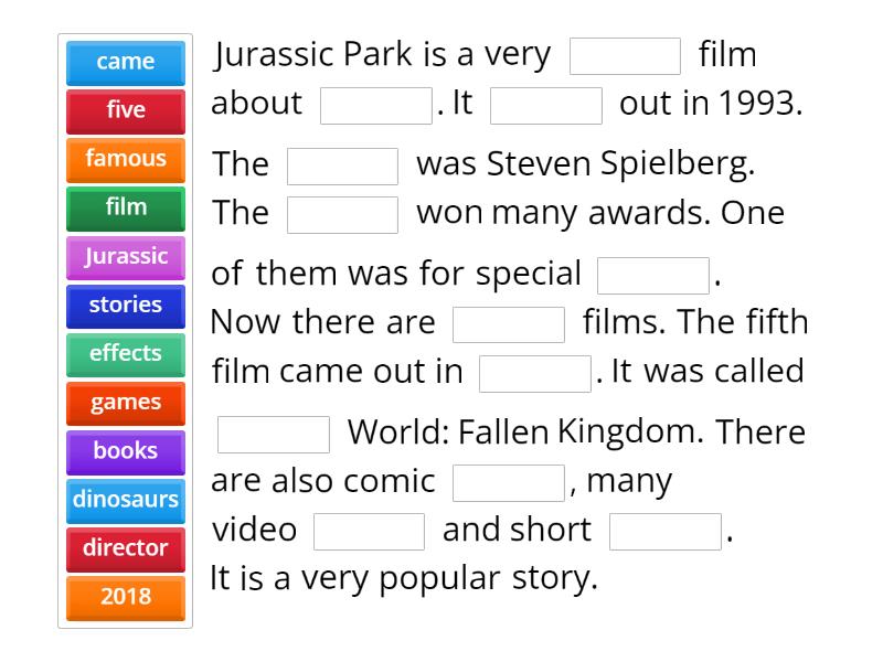 Read the sentences about the film Jurassic Park. - Missing word