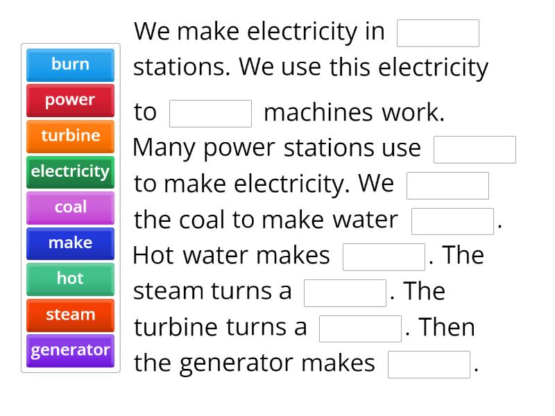 How we make electricity - Complete the sentence