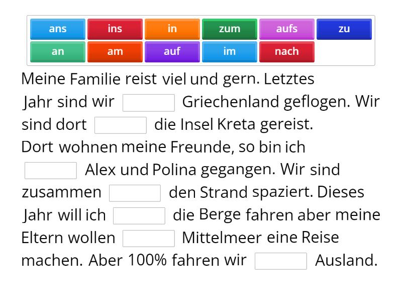 Mein Urlaub - Complete the sentence