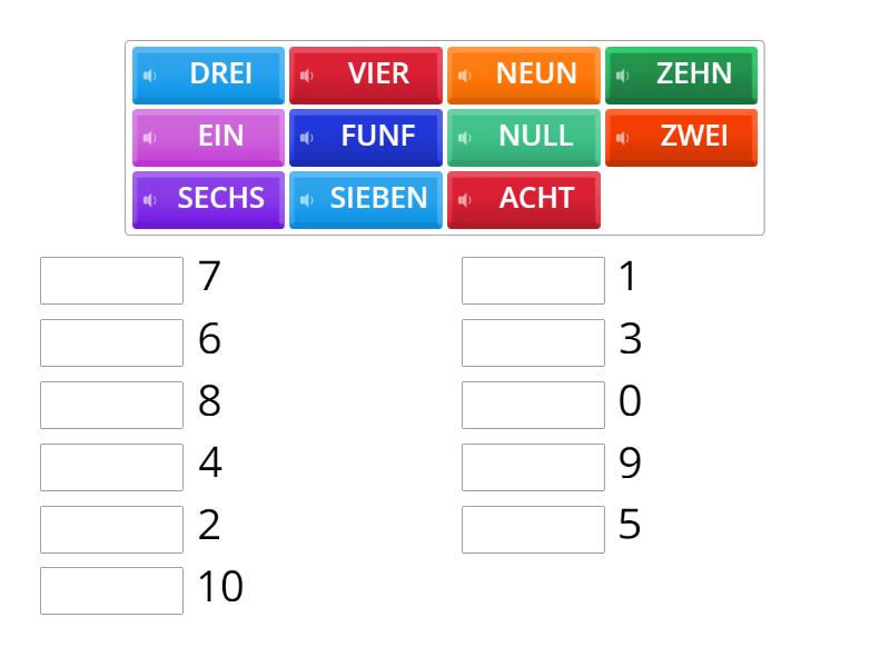 i numeri da 0 a 10 in tedesco - Match up