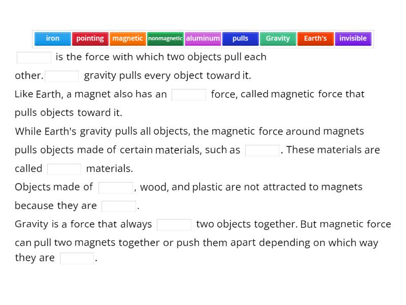5.P2U1.3 Gravity & Magnetic Forces - Complete the sentence