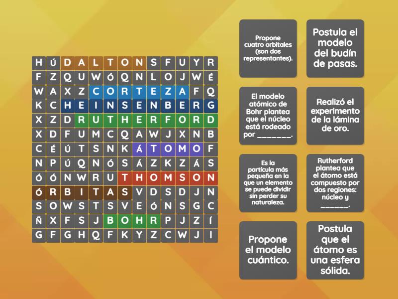 Modelos atómicos - Sopa de letras