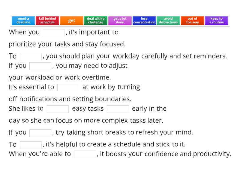 Work phrases - Complete the sentence