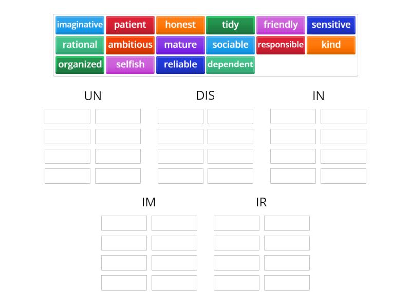 Negative prefixes (B1) - Group sort
