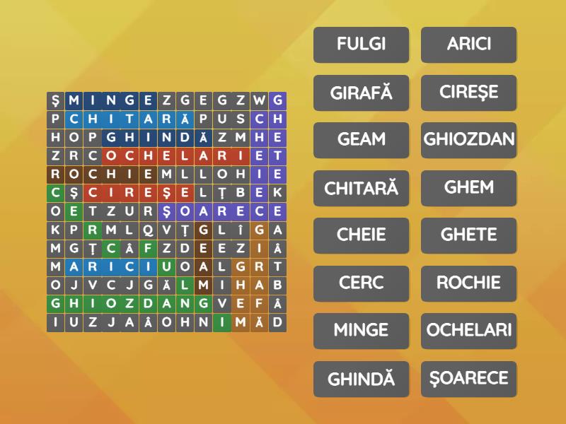 Cuvinte cu CE, CI, GE, GI, CHE, CHI, GHE, GHI - Wordsearch
