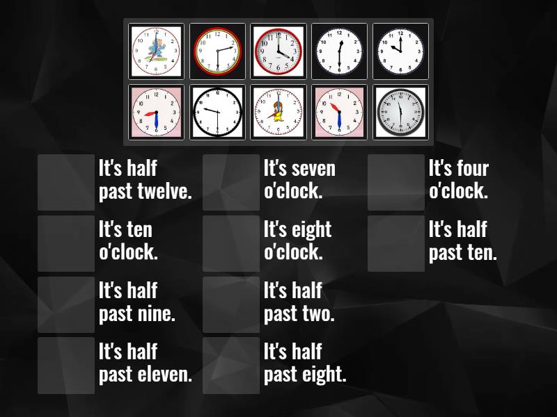 35. Telling the Time (o'clock / half past) - Match up