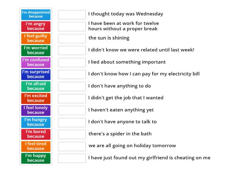 Emotions and feelings - vocabulary practice - Match up