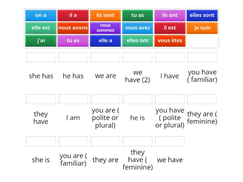 etre and avoir - Match up