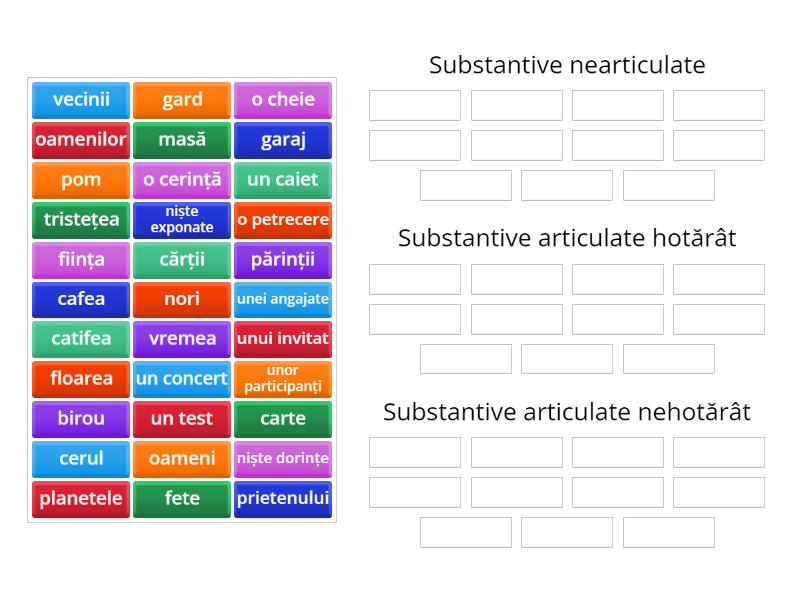 Substantive articulate/nearticulate 2 - Ordenar por grupo
