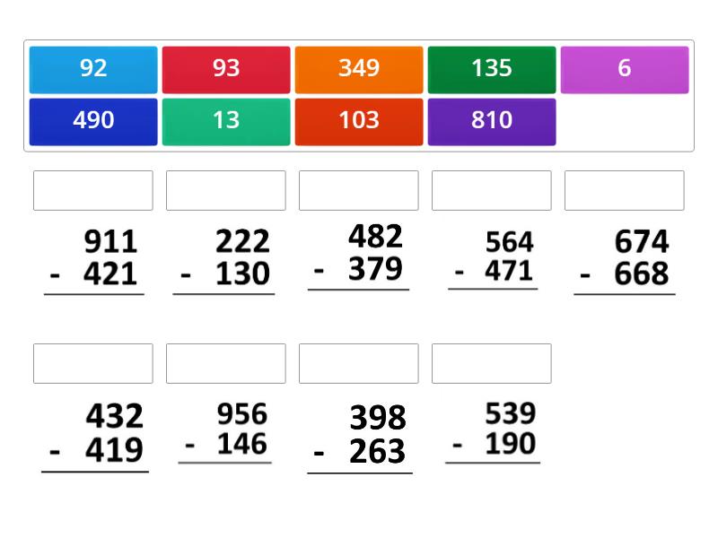 3-Digit Subtraction with Regrouping - Match up
