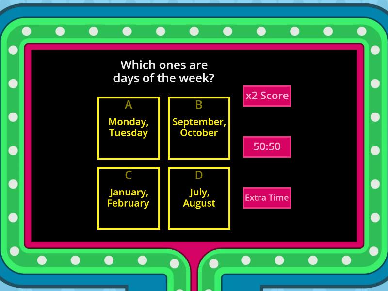 Days of the week - Gameshow quiz