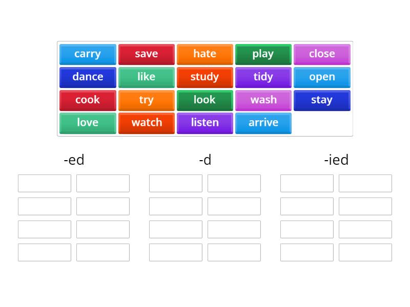 Past Simple regular verbs A1 - Ordenar por grupo