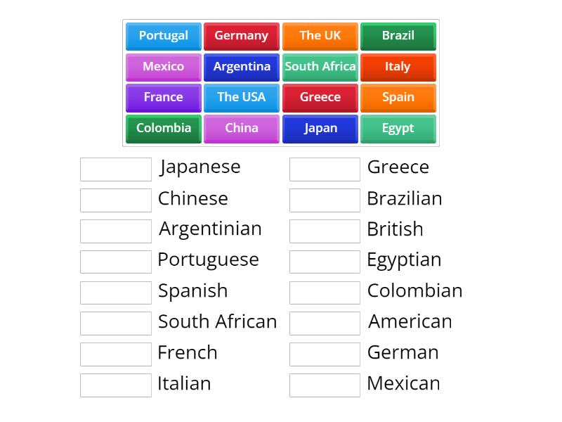 Countries and Nationalities / Memory Game - Match up