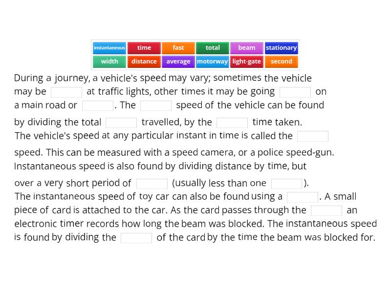 2. Average and instantaneous speed - Complete the sentence