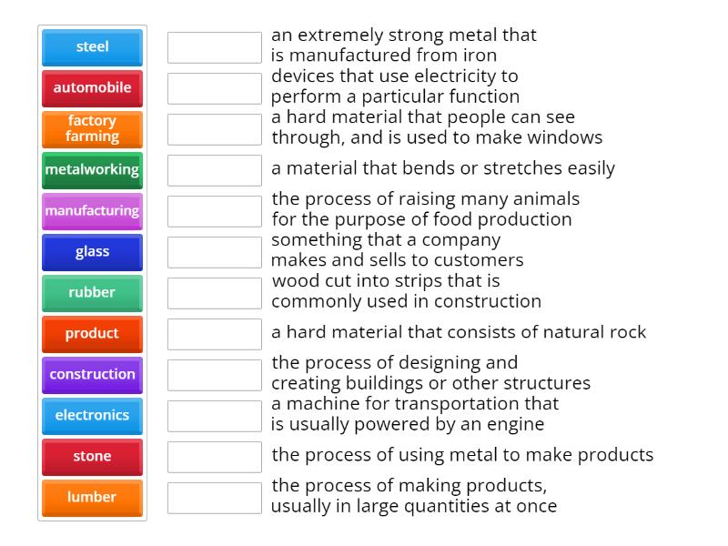 Industrial Assembly - Units 2&3 vocabulary - Match up