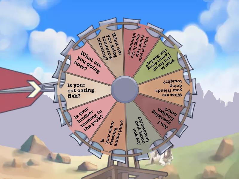 Wh-questions Present continuous - Spin the wheel