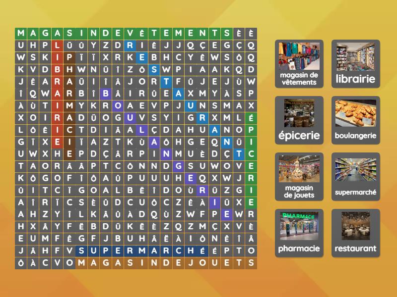 les magasins - Wordsearch