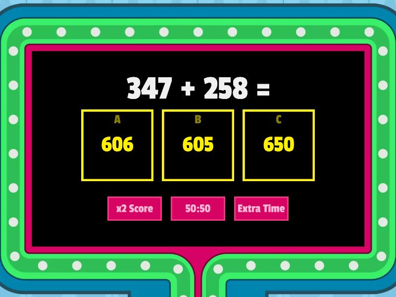Three Digit Addition with regrouping - Gameshow quiz