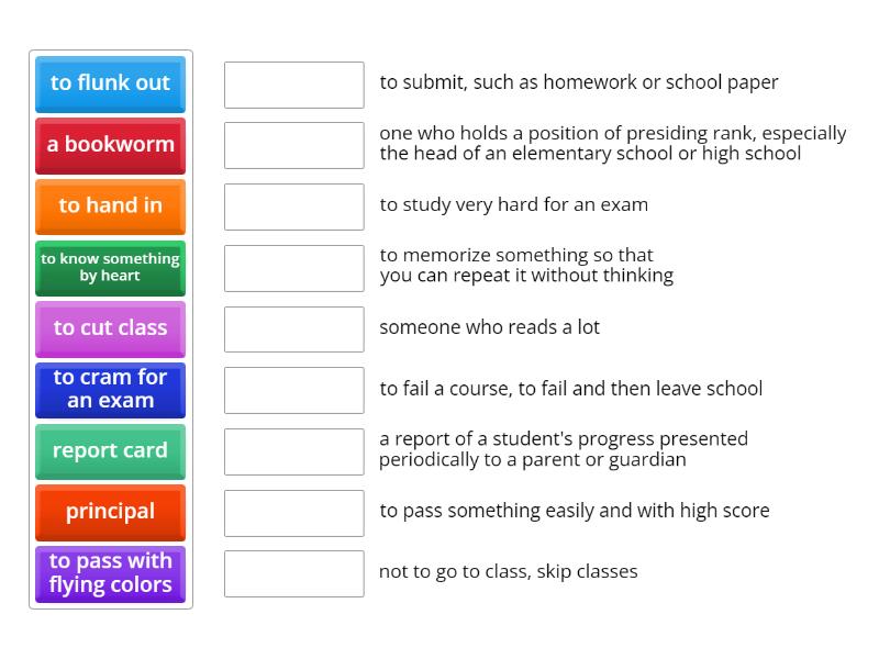 Match the words/expressions and the meanings - Match up