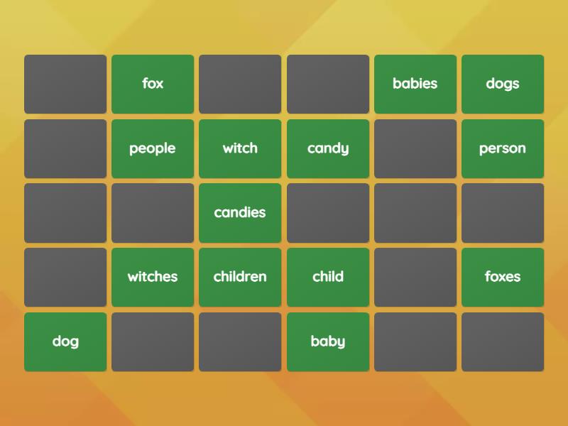 plural nouns memory game - Matching pairs