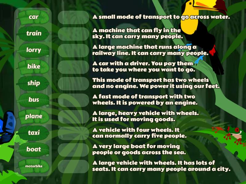 MEANS OF TRANSPORT - EXTRA VOCABULARY - Une las parejas