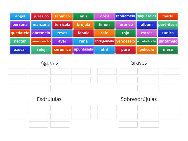 Actividad 1. Clasificación de las palabras según las Reglas generales de acentuación - Group sort