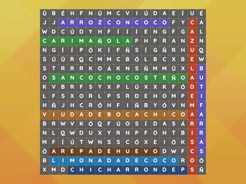 SOPA DE LETRAS - PLATOS TIPICOS DE LA REGION CARIBE - Wordsearch